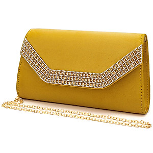 MYLONI Women Faux Suede Evening Bags Rhinestone Envelope Clutch Purse Cocktail Prom Handbag Wedding Purses Party Bag (Mustard Yellow)