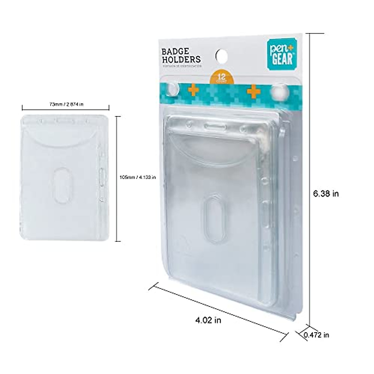 Pen + Gear x12 Badge Holders Vertical / Horizontal | Clear | ID Name Tag Card