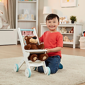 Melissa & Doug Mine to Love Wooden Play Stroller for Dolls and Stuffed Animals up to 20 Inches Tall - White