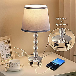 Unfusne Crystal Lamps for bedrooms Set of 4, 3 Way Dimmable Nightstand Bedside Lamp with White Fabric Shade, Small Lamps for Living Room, Dorm, Home,Office