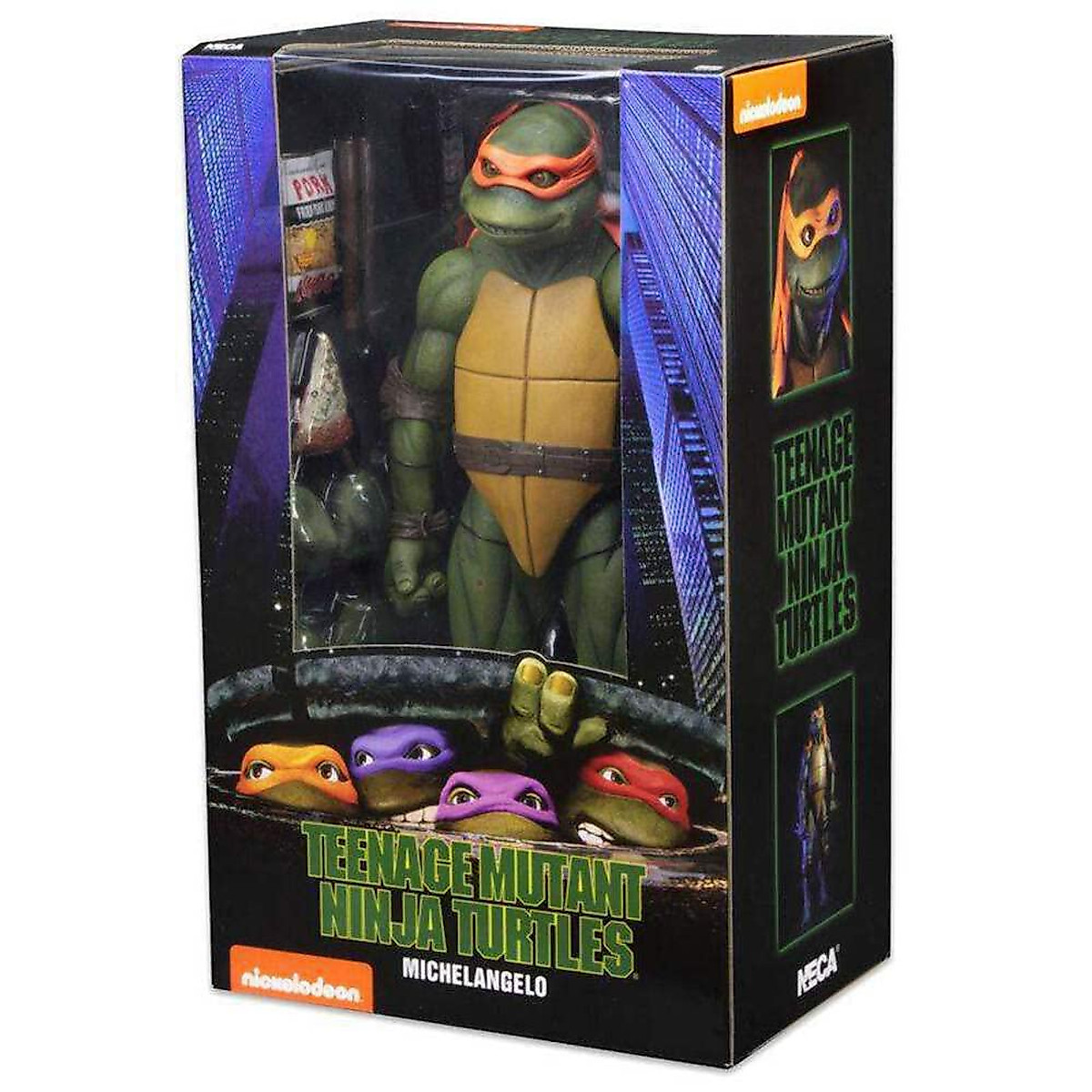 Neca Teenage Mutant Ninja Turtles 1990 Movie 16.5-Inch Michelangelo Action Figure with Two Nun Chucks, Slice of Pizza, Bag of Pork Rinds, and Alternate Interchangeable Hands