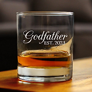 Godfather Est 2023 - New Godfather Whiskey Rocks Glass Proposal Gift for First Time Godparents - Decorative 10.25 Oz Glasses