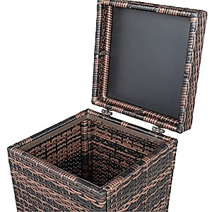 ZSEDP with Top Cover Iron Frame Rattan Trash Can Brown Gradient Outdoor Trash Can Warehouse