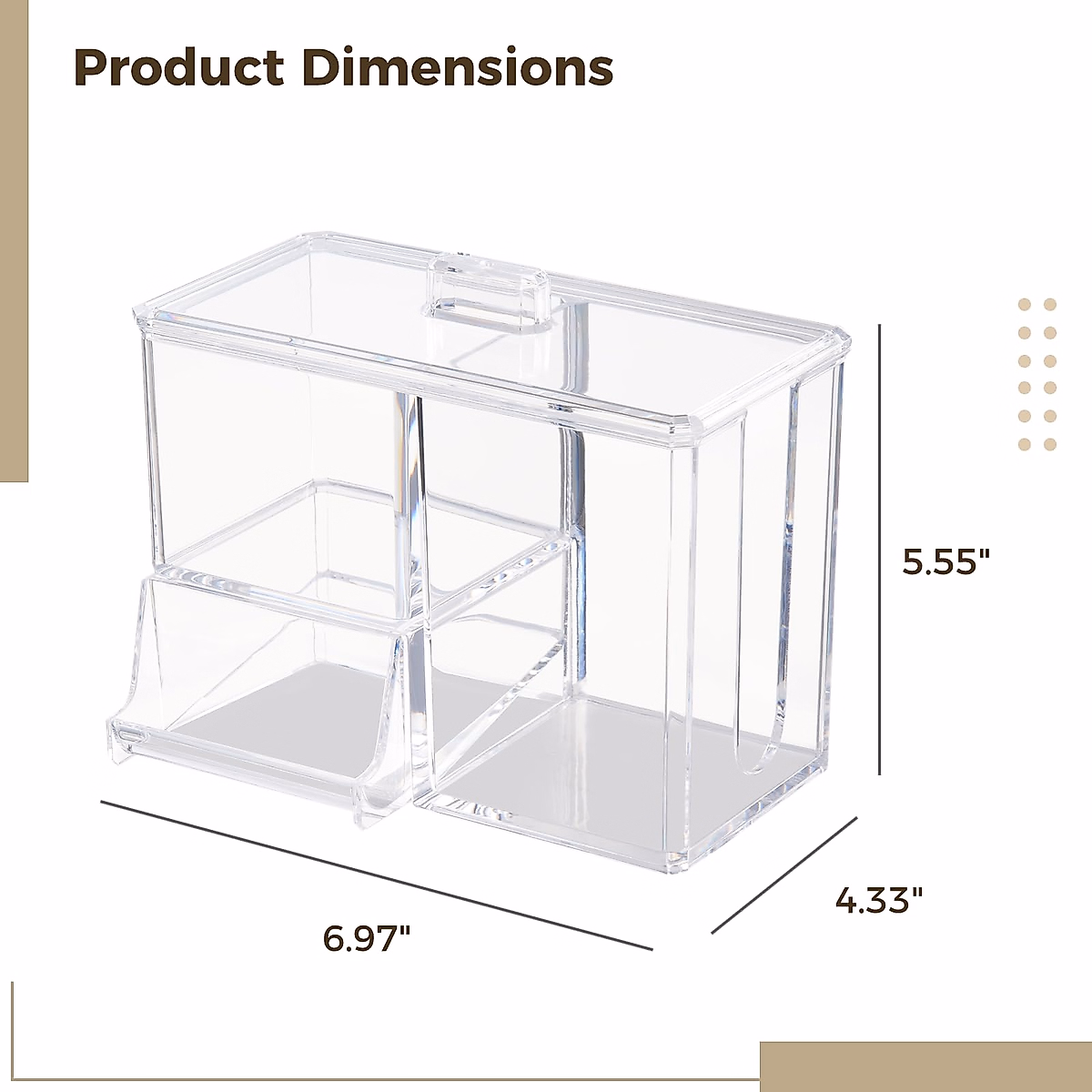 Varku Cotton Pad Holder, 3 in 1 Clear Makeup Organizer, Q Tips Holder, Cotton Swab Holder, Makeup Pad Box, Cosmetic Storage Case for Bathroom Bedroom, 6.97 x 4.33 x 5.55 inches