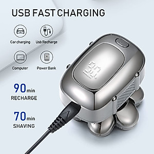 Bald Head Shavers for Men - 4 in 1 Electric Razor for Bald Men Wet and Dry, Floating Cordless USB Rechargeable Rotary Shaver Grooming Kit Beard Trimmer Waterproof Fast Charging with LED Display