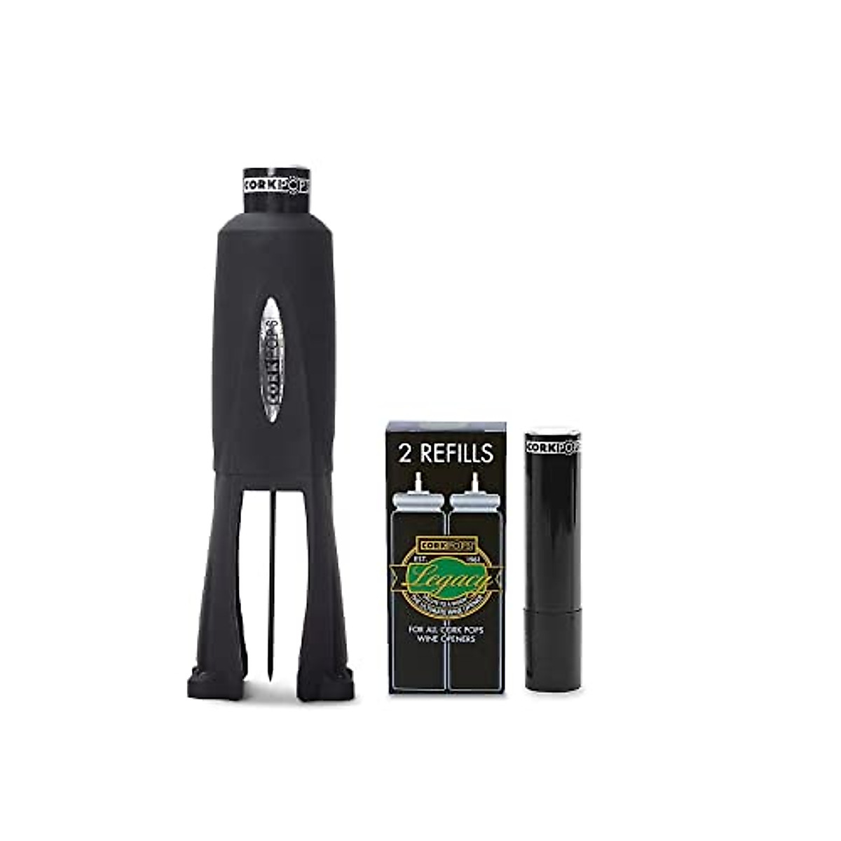 Cork Pops Legacy Wine Bottle Opener with 3 Refill Cartridges (Black)