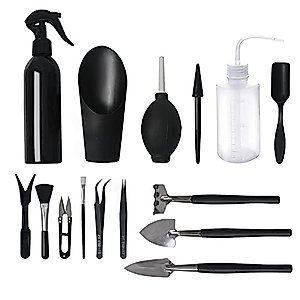 SDAE 15 Pieces Succulent Plants Tools,Mini Garden Hand Transplanting Succulent Tools Miniature Planting,Set for Indoor Miniature Garden Plant Care (Black)