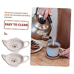 YARNOW 4pcs Ceramic Tea Bag Saucer Coffee Decor Accessory Tray Gift Containers Teabags Organizer Seasoning Dish Tea Bag Resting Caddy Home Supplies Tea Holder for Tea Bags Tea Bag Coaster