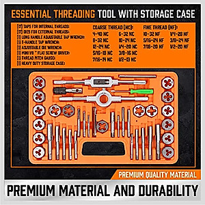HORUSDY 40-Piece SAE Tap and Die Set, Inch Sizes for Coarse and Fine Threads Tool with Storage Case