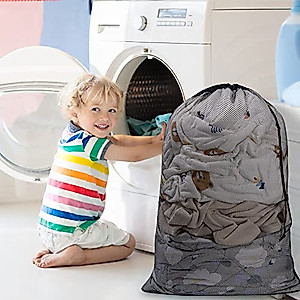 Meowoo Mesh Laundry Bag, 27×36inch Heavy Duty Extra Large Mesh Laundry Bags Drawstring Lockable, Laundry Hamper Liner, Machine Washable, for Travel,　Storage,　Sports， Factories, Dorms, Hamper Liner(black,2Pcs)