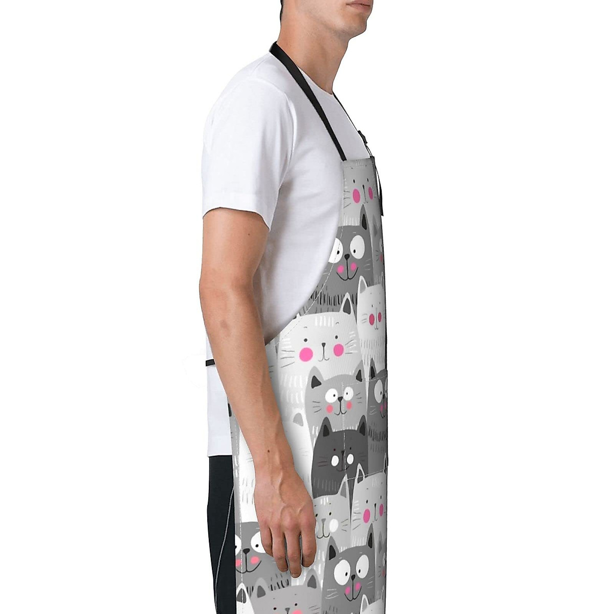 Nameapo Cartoon Kitty Cat Home Aprons 2 Pockets 33"×28" for Men Women, Cute Animal Gray Waterproof Crafting Restaurant Baking/BBQ Apron