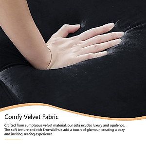 2-Piece Black Velvet Upholstered Living Room Furniture Set, Including 3-Seater Sofa and Loveseat with Jeweled Buttons, Square Arm, Four Pillows Included for Living Room, Office