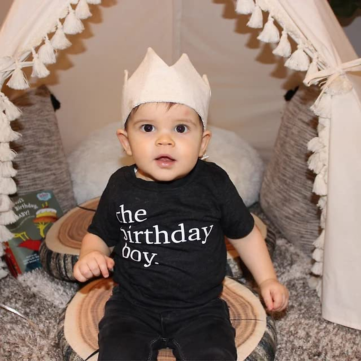 Viworld The Birthday Boy Clothes Baby Boy Short Sleeve Letter Print Shirt Denim Short Pants Cake Smash Outfit Set (Black, 12-18 Months)