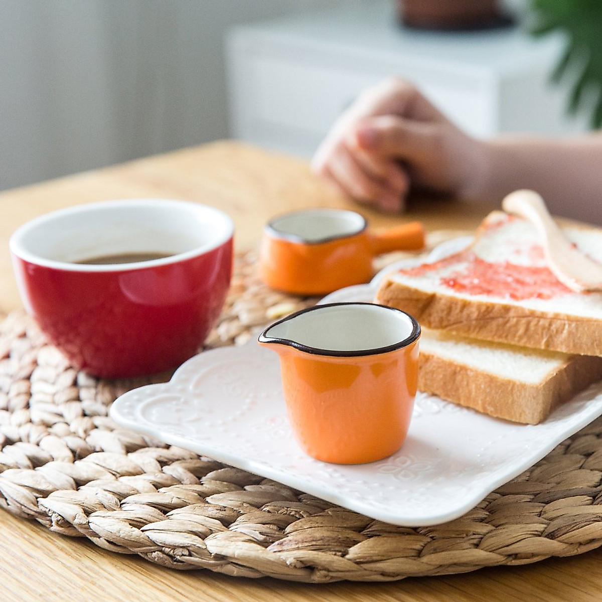 CHOOLD Colorful Mini Ceramic Creamer,Coffee Milk Creamer Pitcher/Serving Pitcher/Sauce Pitcher/Milk Creamer Jug for Kitchen 4Pcs (Multiple Color)