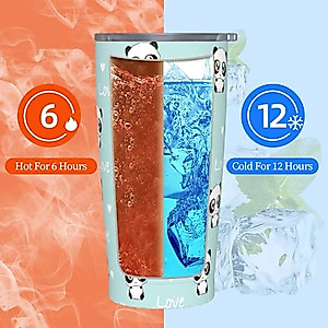 Yaxongx 20oz Tumbler Love Pandas Double Wall Vacuum Insulated Coffee Mug with Lid and Metal Straw Brush Reusable Stainless Steel Water Bottle Travel Cup Gifts for Car Ice Drinks Hot Beverage