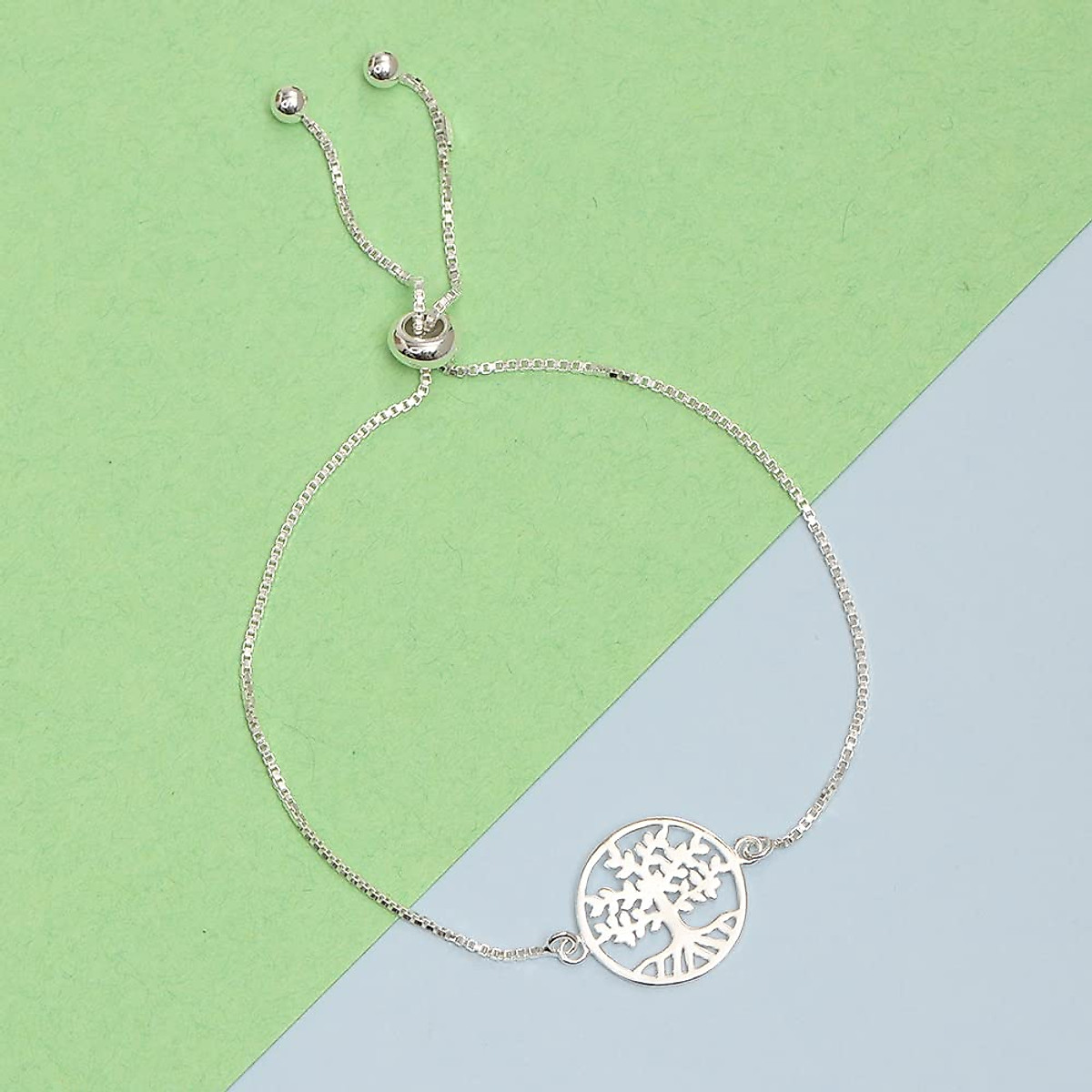 925 Sterling Silver Tree-of-Life Sliding Bolo Bracelet for Women | Lightweight Box Chain Bracelet