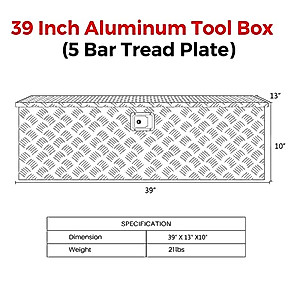 LucaSng 39"X13"X10" Black Aluminum Heavy Duty Pick Up Truck Truck Bed Tool Box Trailer Storage Tool Box w/Lock & Keys
