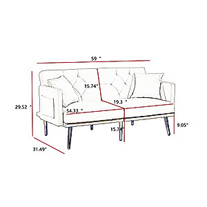 Eafurn Convertible Sofa Bed Adjustable Velvet Futon Couch Sleeper Modern Recliner Reversible Loveseat Folding Daybed Guest Bed, 6 Golden Metal Legs, 3 Angles for Small Spaces,Living Room, Bedroom