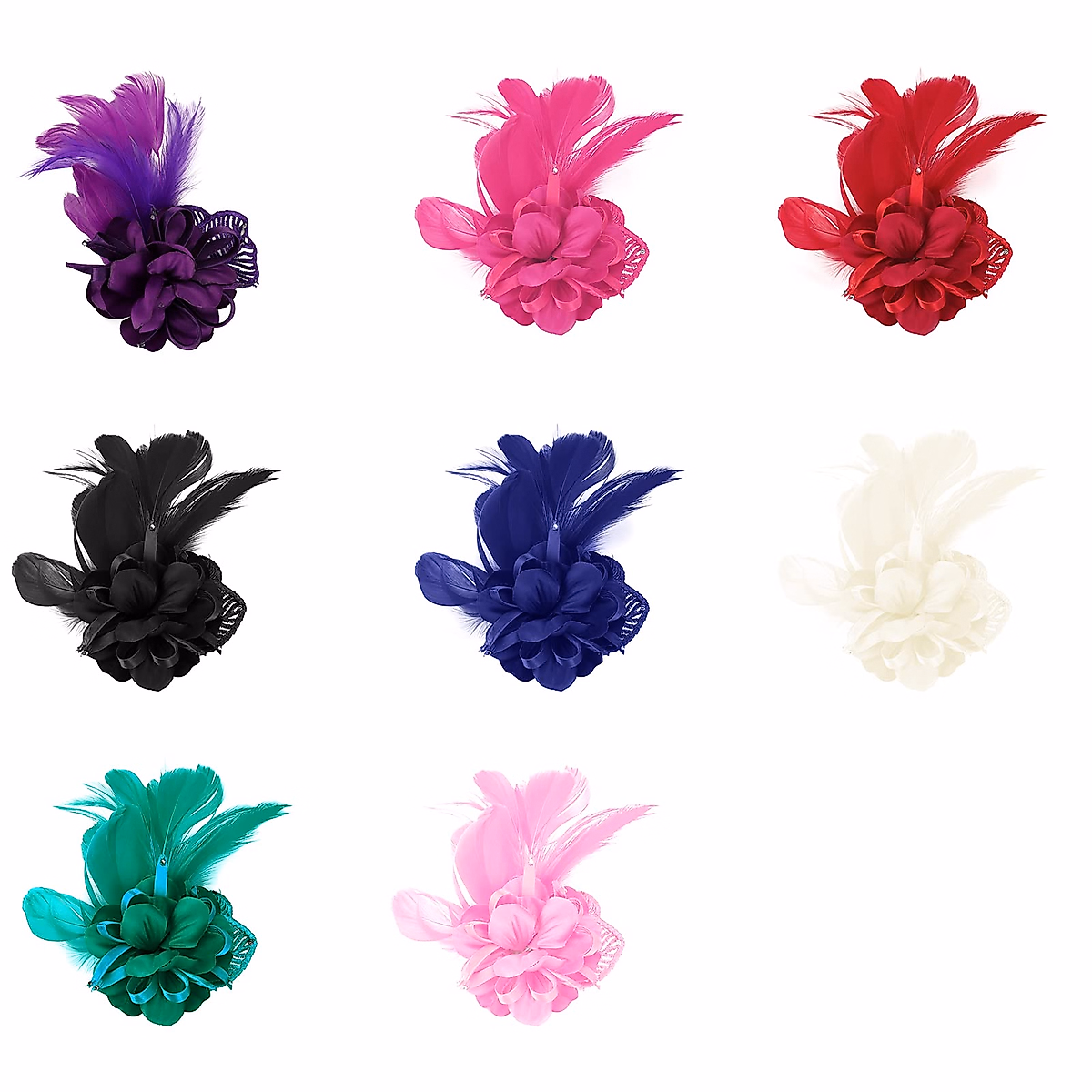 Song Qing Women's Fascinator Feather Flower Pin Brooch Corsage Bridal Hairband Derby Hat Cocktail Party Wedding (A1 Purple)