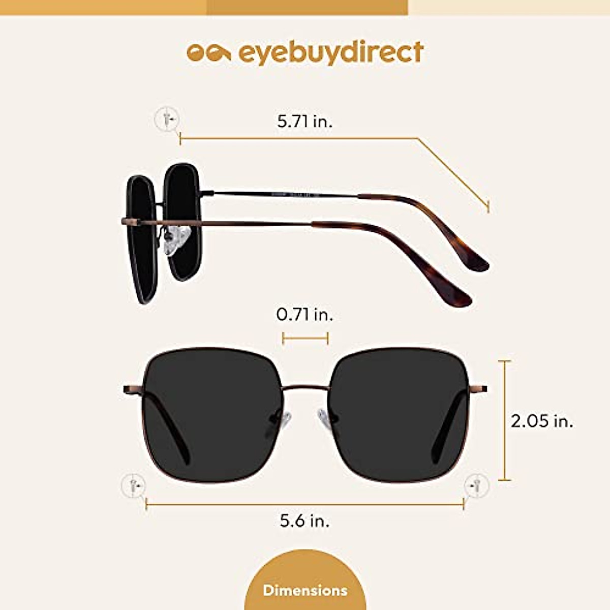 EYEBUYDIRECT Square Oversized Sunglasses, Scratch-Resistant Sunglasses for Women and Men with UV Protection, Non-Polarized, Sunday - Extra Large