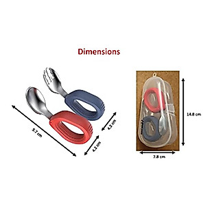 FAZLANIX Stainless Steel Toddler Fork and Spoon Set with Carry Case | Round Silicone Handle | Kids Safe Cutlery | Toddler Training Utensils | Self Feeding Toddler Silverware