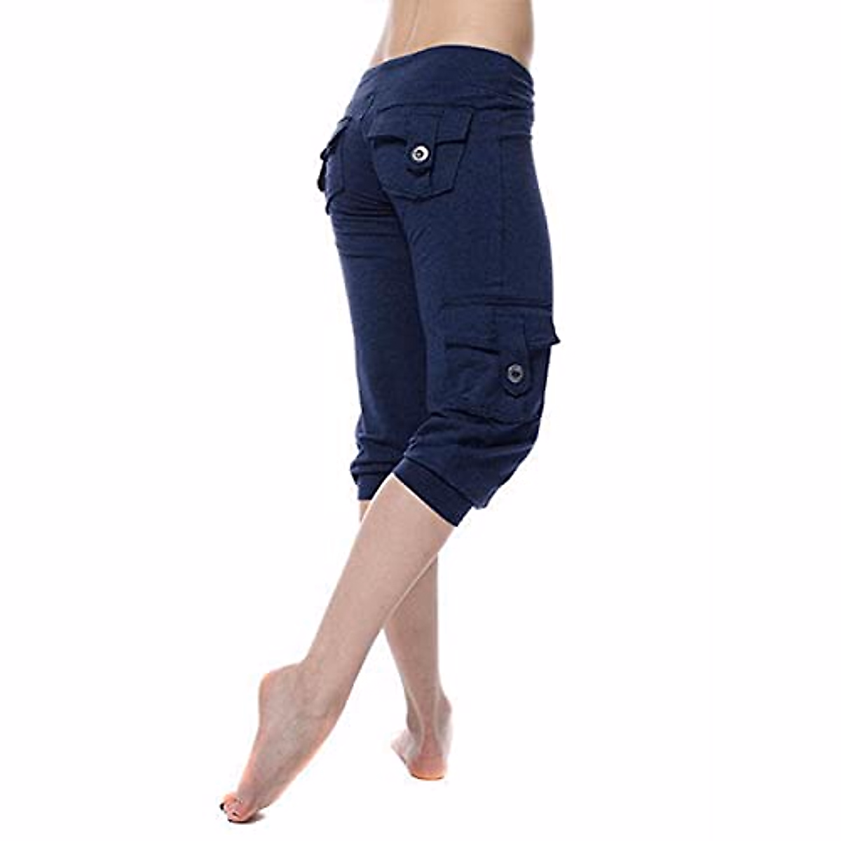 Capris Pants for Women Casual Summer Elastic Waist Bootcut Yoga Workout Leggings Slim Fit Cargo Sweatpants with Pocket