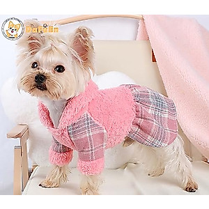 Dog Hoodie Dress Winter Dog Sweaters for Small Dogs Girl Cold Weather Warm Puppy Dresses Pink Plaid Pet Clothes Outfits for Chihuahua Yorkie Teacup Cat Skirt Coat Apparel Clothing (Small, Pink)