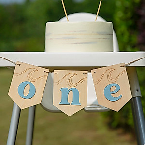 Lintran Surf Theme Wood One Banner - Wooden Letters Banner for 1st Birthday, High Chair Decoration