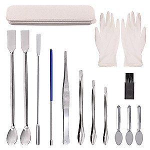 Swpeet 15Pcs Stainless Steel Capsule Filling Machine Kits for #000 00 0 1 2 3 Pill Filler, Micro Lab Scoop Spoon Lab Spatulas Lab Scoop Filling Tray Powder Tamper Tool Pill Filler Tamper Tool Spoon