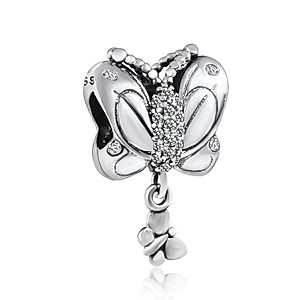 CHTLOR Dangle A Big Butterfly & A Small Butterfly Charm 925 Sterling Silver Beads Fit European Bracelet