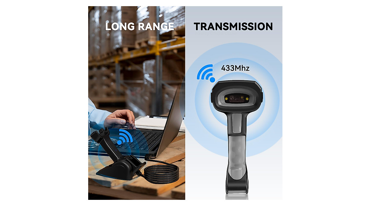 Alacrity Wireless Barcode Scanner with Long Range & Wireless Charging