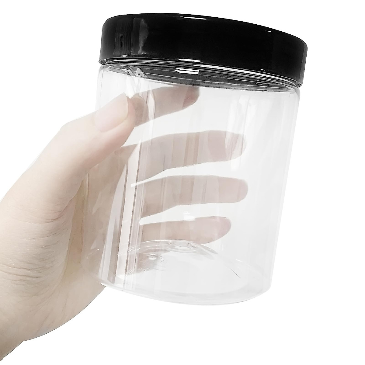 UEJYWUY 24 Pack 17 Oz Plastic Jars With Screw Lids, Wide Mouth Empty Clear Plastic Storage Container, Food Grade Large Round Jar for Household and Kitchen Organizing