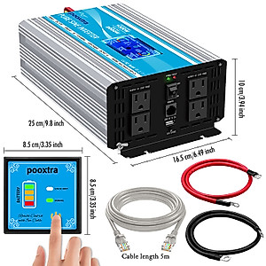 POOXTRA 2000 Watt Pure Sine Wave Inverter 12V DC to 110V AC Converer with 4 AC Outlets,1 USB Port,16.4ft Remote Control and Dual Cooling Fans-Peak 4000W