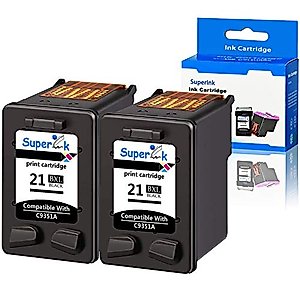 SuperInk Remanufactured High Yield Ink Cartridge Replacement for HP C9351A 21XL 21 Compatible with DeskJet D1520 D2345 F4140 F4180 F380 D1320 D1330 Officejet 4315 J3600 J3680 Printer( 2 Pack Black)