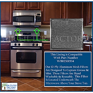 Air Filter Factory Replacement For WB02X11534 GE 6.37 x 6.75 x 0.09 Inches Microwave Oven Aluminum Mesh Grease 12-Layer Vent Filter 2-Pack