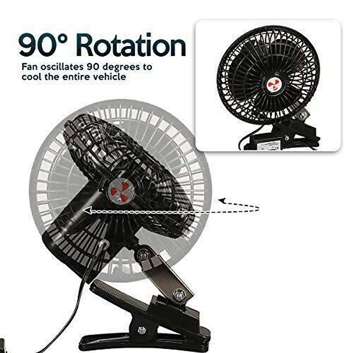 Zone Tech 12V Oscillating Fan - Includes clamp and Screws for Easy Attachment to Either The Console or Dash