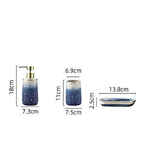 Ceramic Bathroom Accessories Set of 4 Gradient Blue Washing Set 2 Gargle Cups,1 Soap Dishes,1 Lotion Dispenser Ideas Home Gift for Ware Home Decor