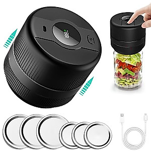 Electric Mason Jar Vacuum Sealer Kit, Cordless Vacuum Sealer Fits Wide Mouth and Regular Mouth Mason Jar for Food Vacuum Storage and Fermentation, Black