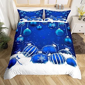 Christmas Bedding Set,Blue Christmas Snowflake Duvet Cover for Kids Teens Boys Girls,Xmas Theme Comforter Cover Decorative Room,Winter Snowflake Quilt Cover with 2 Pillowcases,King Size