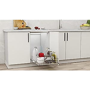 Pull Out Cabinet Organizer - Slide Out Under Cabinet Basket for Kitchen, Bathroom, Pantry Heavy Duty Slide Out Shelves, Requires At Least 18” Cabinet Opening (17.6W x 22D x 5.5H inch, Chrome)