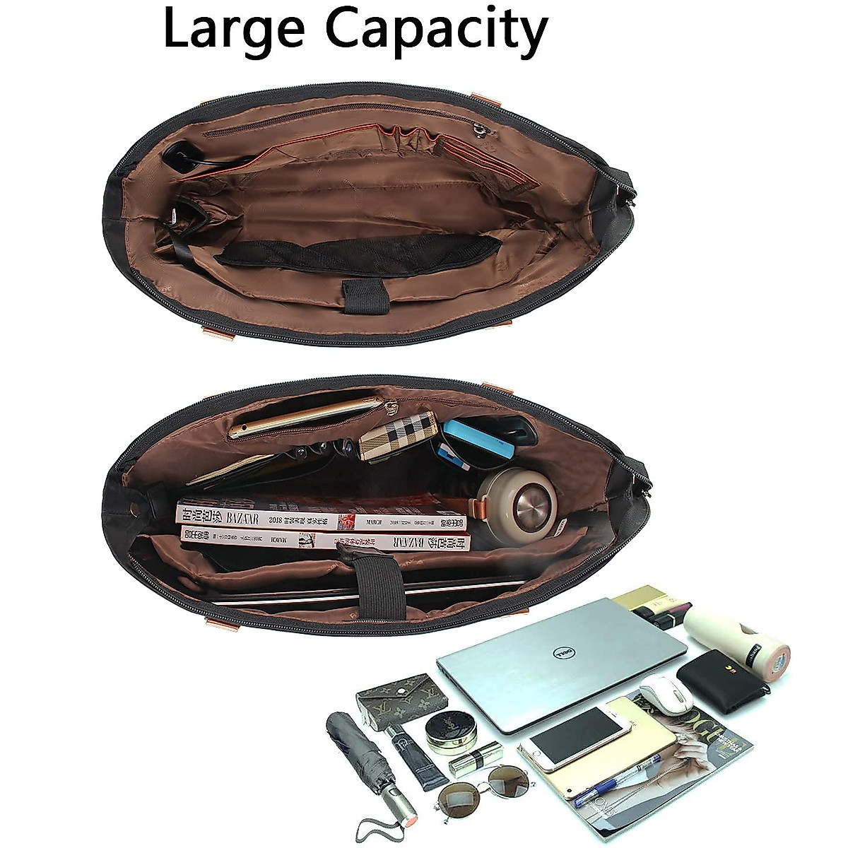 Woman Laptop Tote Bag, USB Teacher Bag, Large Work Bag Purse Fits 15.6 in Laptop, Lightweight Waterproof Leather Laptop Bag Shoulder Bag, Messenger Bag