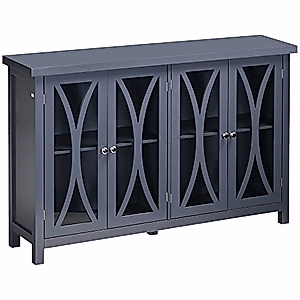 HOMCOM Sideboard, Buffet Cabinet with 4 Tempered Glass Doors, Arc Pattern and Adjustable Storage Shelf, Credenza, Gray