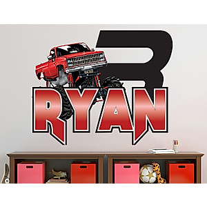 Personalized Monster Truck Wall Decals - Monster Truck Wall Stickers for Wall Decor - Monster Truck Room Decor for Boys - Monster Jam Wall Decals for Kids Bedroom - Customized Name Wall Decor