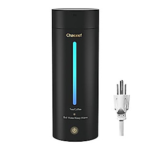 CHACEEF Travel Electric Kettle, 350ml Small Portable Kettle with 304 Stainless Steel, BPA Free, 3 Colors LED Water Boiler with Keep Warm Function, Fast Boil and Auto Shut Off Hot Water Kettle, Black