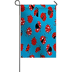 Welcome Yard Flag Vertical Seasonal Garden Flag Cute Ladybug Red Black Carapace Insect Dense Animal Blue Waterproof Double Sided Flag for Indoor Outdoor Courtyard Decoration