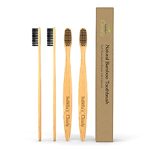 Clearly Bamboo Toothbrush Set | Extra Soft Charcoal Infused Bristles, Eco Biodegradable Wood, BPA Free Vegan Nylon | Great for Teeth Whitening, Sensitive Gums, Adults, Kids (Family Pack of 4)