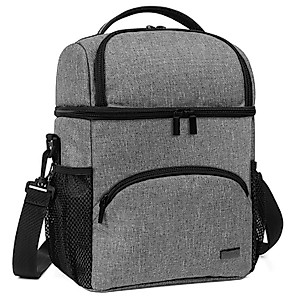 Teamoy Double Layer Breastmilk Cooler Bag with Ice Pack, Travel Baby Bottle Cooler Bag Tote Up to 6 Large 9 Ounce Bottles, Gray