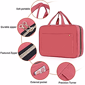BAGAIL Hanging Toiletry Bag Large Cosmetic Travel Organizer Waterproof Makeup Container Full Sized for women-Coral