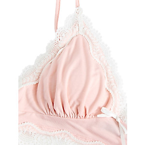 SweatyRocks Women's Lace Trim Underwear Lingerie Straps Bralette and Panty Set Lace Pink Medium