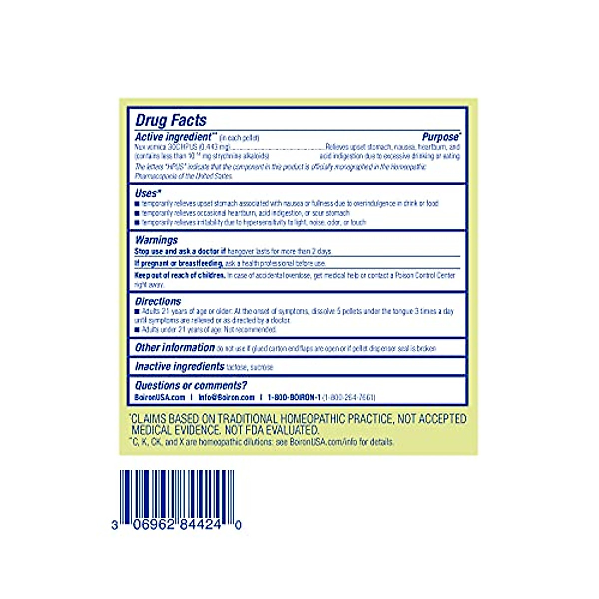 Boiron Nux Vomica 30C Homeopathic Medicine for Hangover Relief, Upset Stomach, Nausea, and Overindulgence of Food or Drink - 3 Count (240 Pellets)